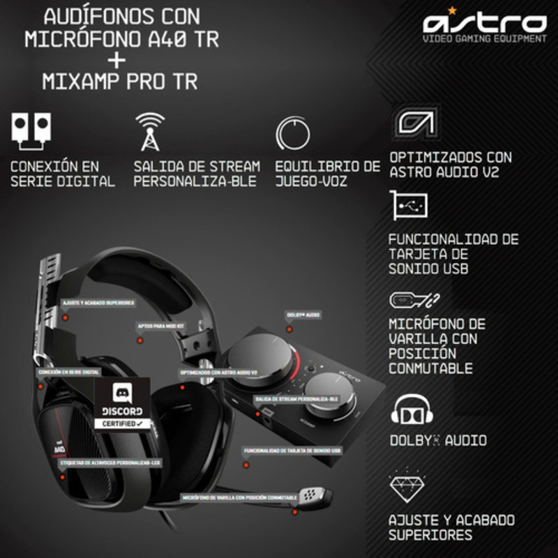 Auriculares Logitech A40 Astro Tr + Mix Amp Pro Xbox Pc - LOGITECH ...