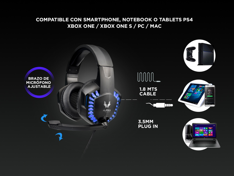Auriculares Gamer Gadnic A2000 LED Compatible Pc Play Consolas - GADNIC ...