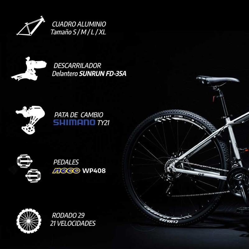 Bicicleta Mtb Overtech Mountain Bike Q6 R29 Aluminio 21v Freno A Disco Talle S Negro-Rojo-Blanco ...