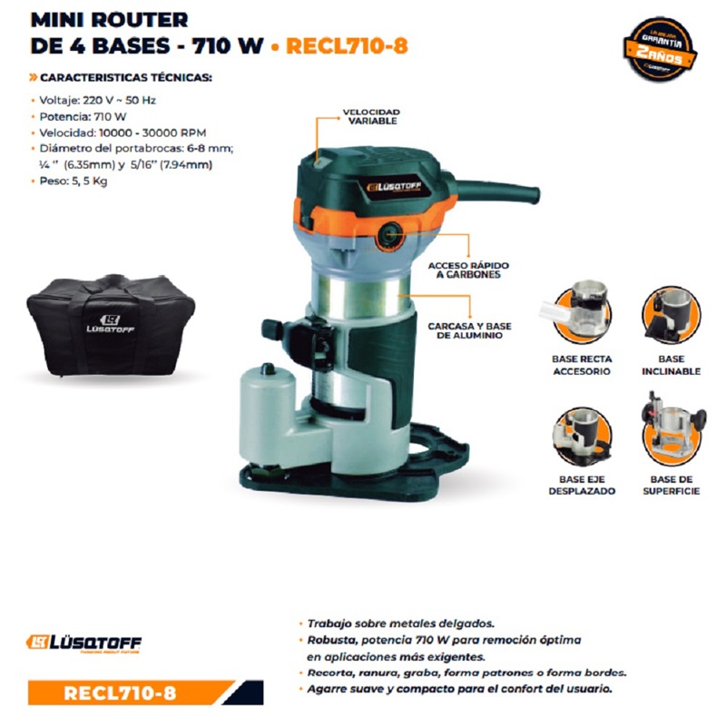 Fresadora Recortadora Lusqtoff 710w 4 Bases Router 30000rpm - LUSQTOFF ...