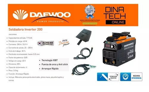 Soldadora Inverter Daewoo Dw200mma + Mascara Display Digital - DAEWOO SOLDADORAS - Megatone
