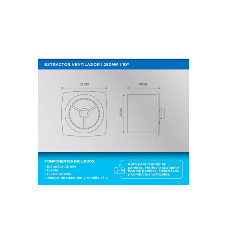 Extractor Ventilador De Aire Baño 250 Mm Doble Función 25cm Gris - KUDU ...