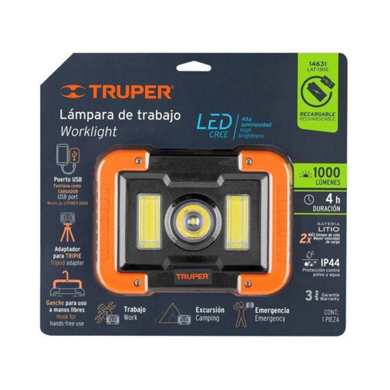 Reflector Lámpara Led Recargable USB Truper - 1000 Lumens - TRUPER ...