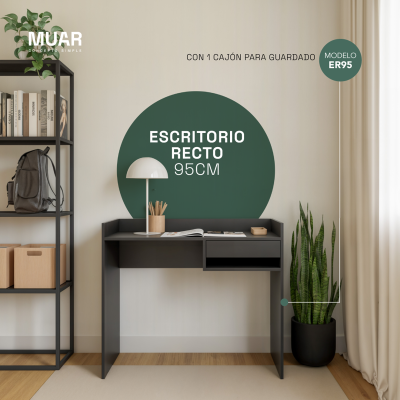 Escritorio Negro Moderno Oficina Pc 95cm 1 Cajon Er95 - MUAR ...