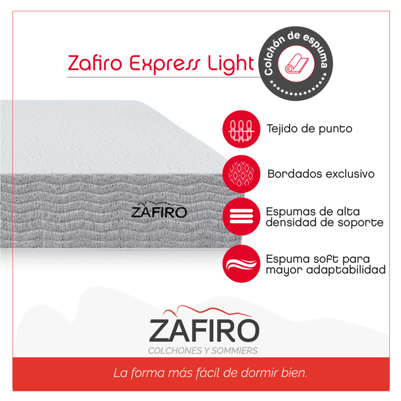Colchón de Espuma 2 plazas Zafiro Express Light 130x190 - ZAFIRO COLCHONES 2 P - Megatone
