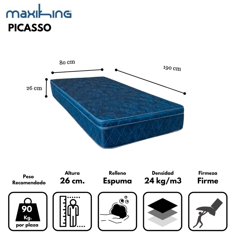 Colchon Maxiking Picasso Azul 1 plaza Espuma 80X190 + Sommier ecocuero ...