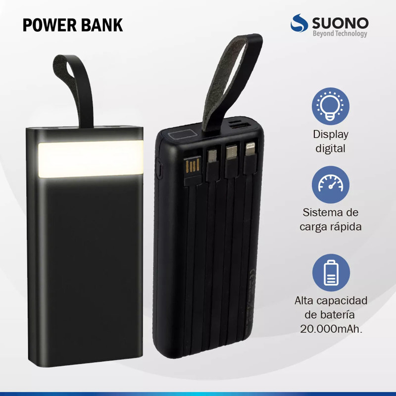 Power Bank Cargador Portátil Suono 20000mah Snac-2000 - SUONO BATERIAS ...