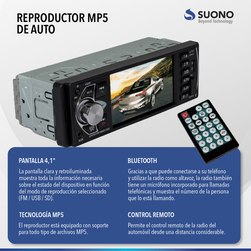 Estéreo Para Auto Con Pantalla Suono Led Bluetooth Aux Radio Fm - SUONO ...