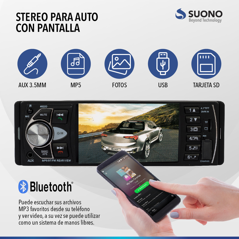 Estéreo Para Auto Con Pantalla Suono Led Bluetooth Aux Radio Fm - SUONO ...