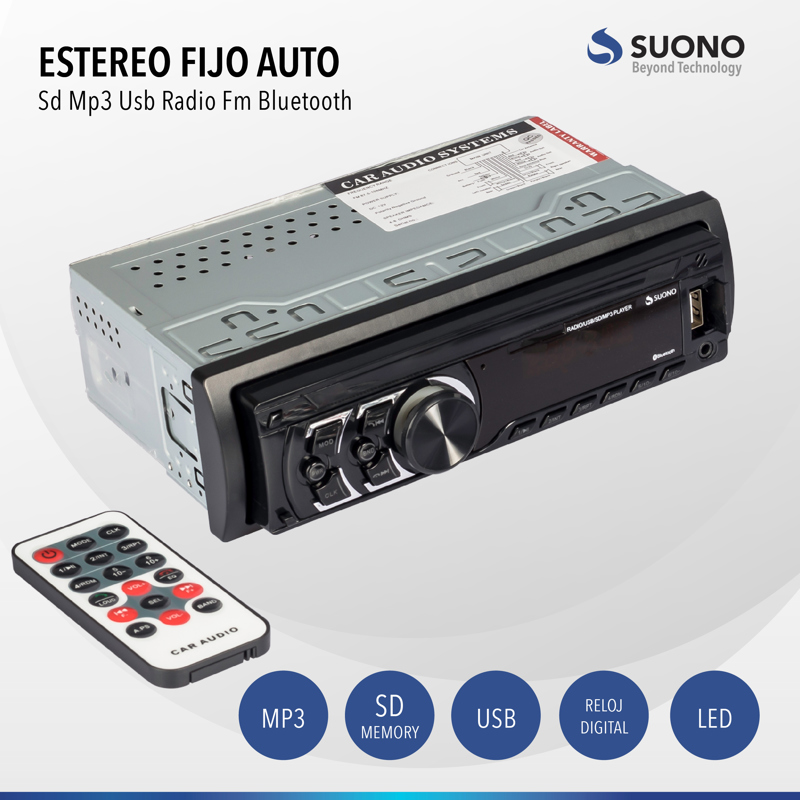 Estereo Fijo Auto Sd Mp3 Usb Radio Fm Bluetooth Autostereo - SUONO ...
