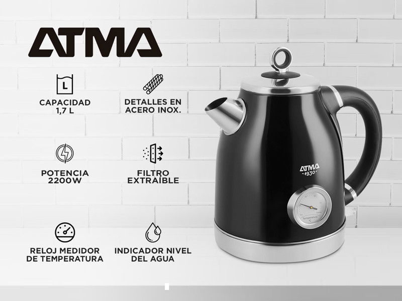 Pava Eléctrica Vintage Atma 1.7 Lts Negra PEAT21VB - ATMA JARRA ...