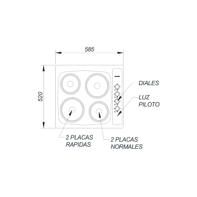 Anafe Domec AEXG, eléctrico, 4 hornallas, acero inoxidable - DOMEC ...