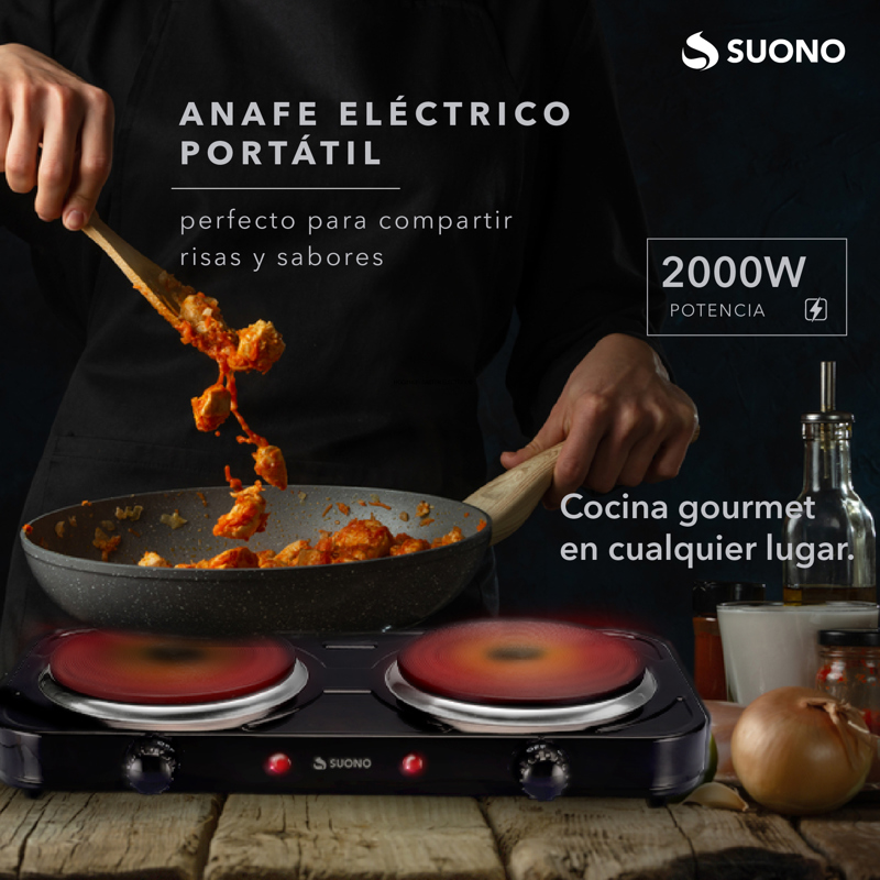 Anafe Eléctrico 2 Hornallas Suono 2000w Cuerpo Metálico - SUONO ANAFES ...