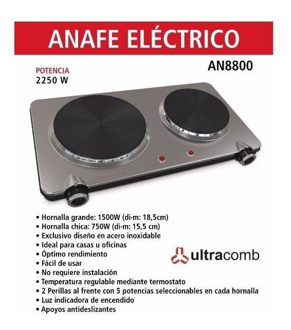 Anafe Electrico Ultracomb 2 Hornallas Acero Inoxidab An8800 - ULTRACOMB ...