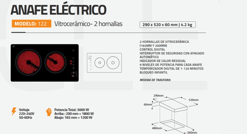Anafe Electrico Clever 122 Vitroceramico 2 Hornallas Tactil - CLEVER ...