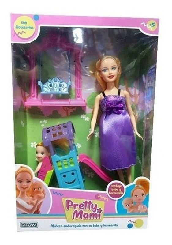 Pretty Mami Embarazada Su Bebe Y Hermana Juguete Con Tobogan - DITOYS ...