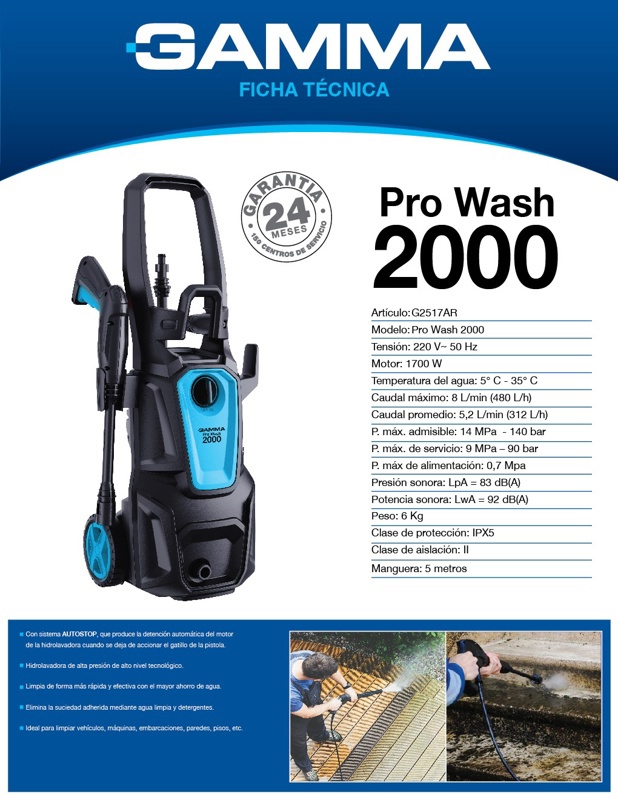 Hidrolavadora Pro Wash 2000 - G2517AR - GAMMA HIDROLAVADORAS - Megatone