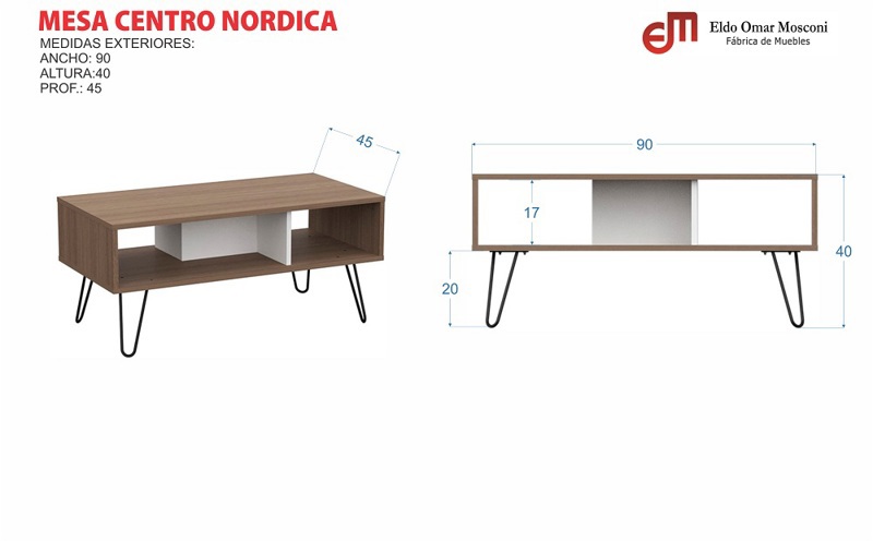 MESA CENTRO NORDICA TABACO - BLANCO - MOSCONI MESAS RATONAS - Megatone