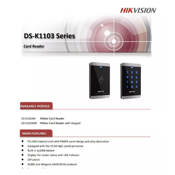 Control De Acceso Hikvision Ds-k1103m - HIKVISION CAMARAS DE SEGURIDAD - Megatone