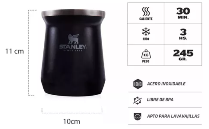 Mate Clasico Stanley Negro 236 Ml Original Acero Inoxidable - STANLEY ...