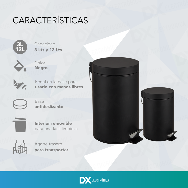 Set Tachos de Basura 12 y 3Lts Nictom Color Negro - NICTOM TACHOS Y ...