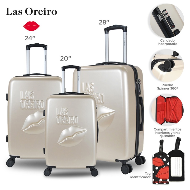 Set de 3 Valijas Las Oreiro 20,24 y 28 Pulgadas Color Champagne - LAS OREIRO VALIJAS - Megatone
