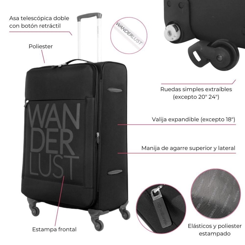 Set valijas Wander Lust Azul Marino 18" 20" 24" 28" x4 - WANDER LUST VALIJAS - Megatone