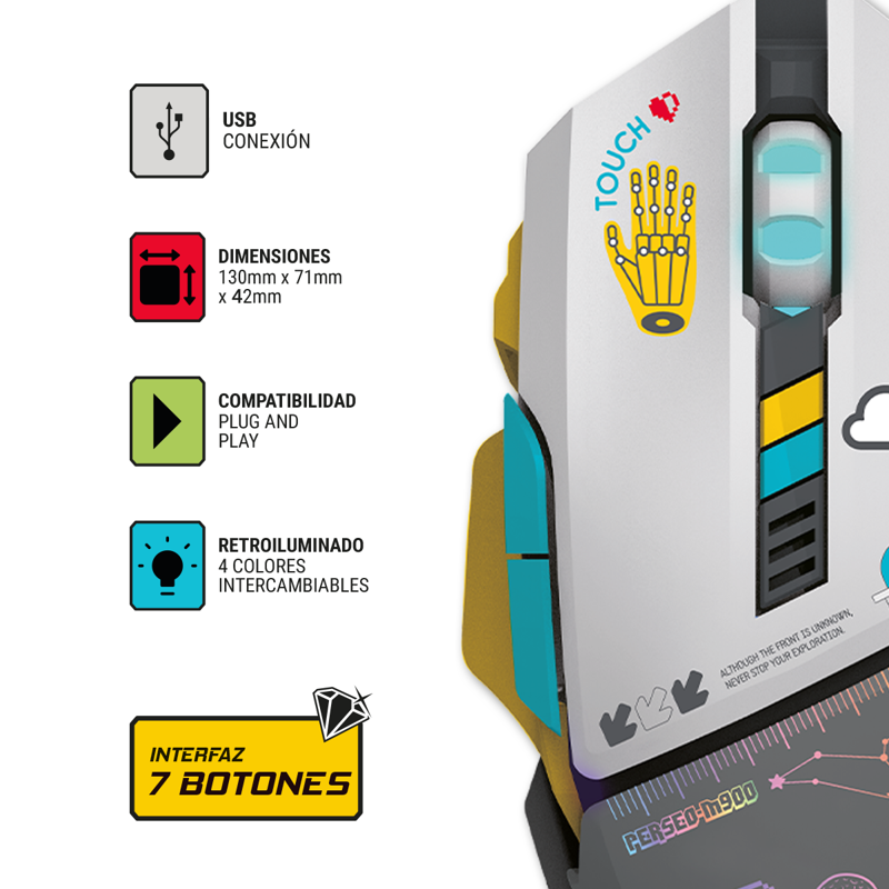 Mousse Gamer Level Up Perseo USB Retroiluminado 7 Botones - LEVEL UP ...