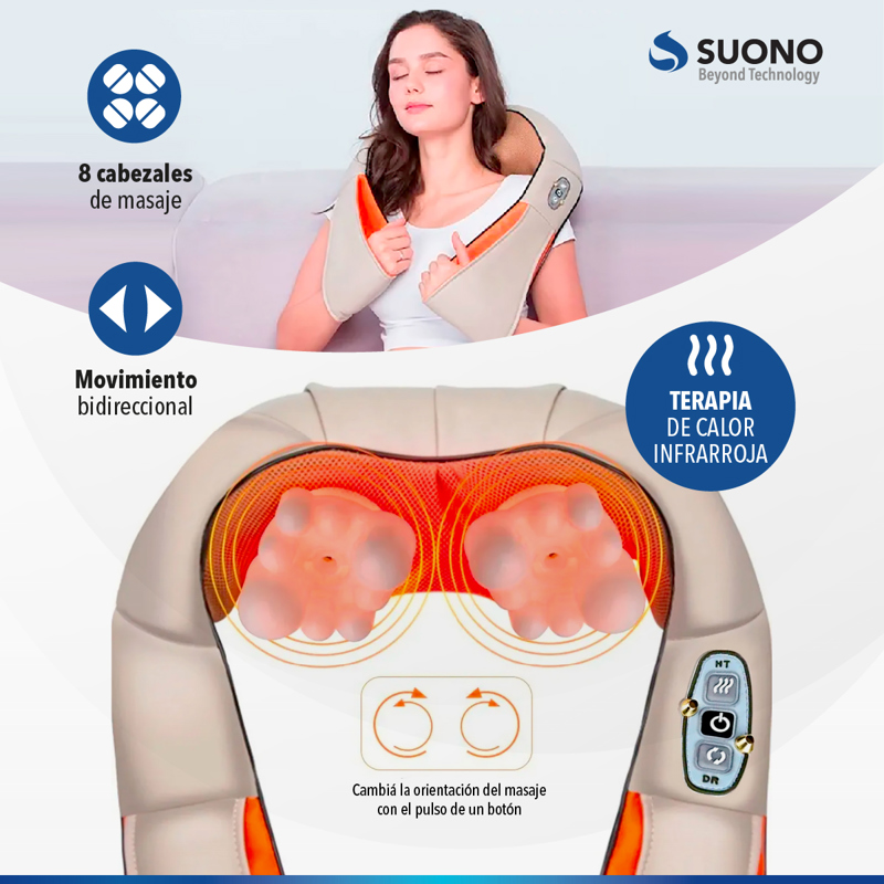 Masajeador Cervical 8 Rodillos Calor Relajante Anti Stress - SUONO ...