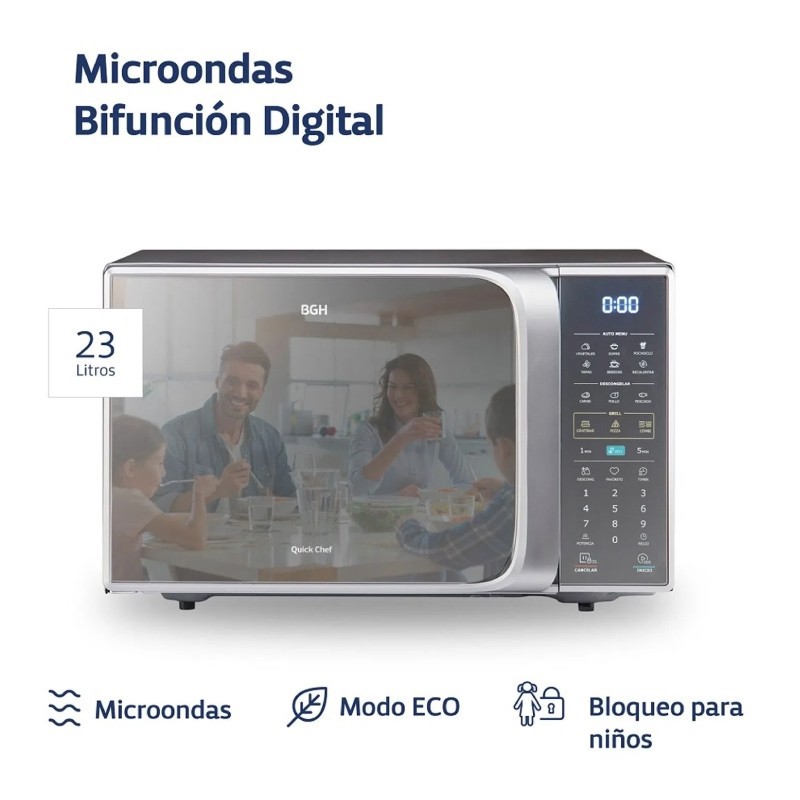 Microondas Bgh B223Ds20 Silver 23Lts Digital - BGH COCINAS MICROONDAS - Megatone