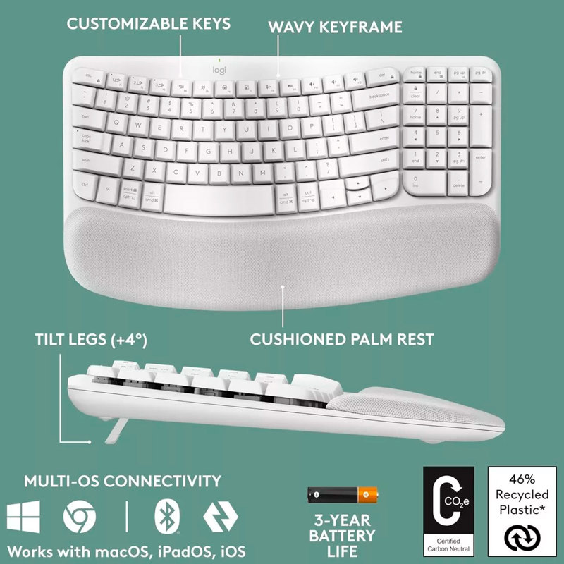 Teclado Logitech Wireless Wave Keys Ergo Español Blanco - LOGITECH ...