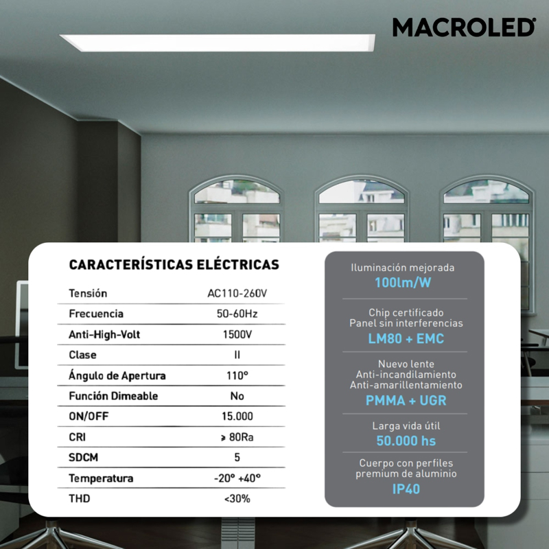 Panel Led 48w Pro Rectangular Macroled 1205x305mm Luz Fría - MACROLED ...