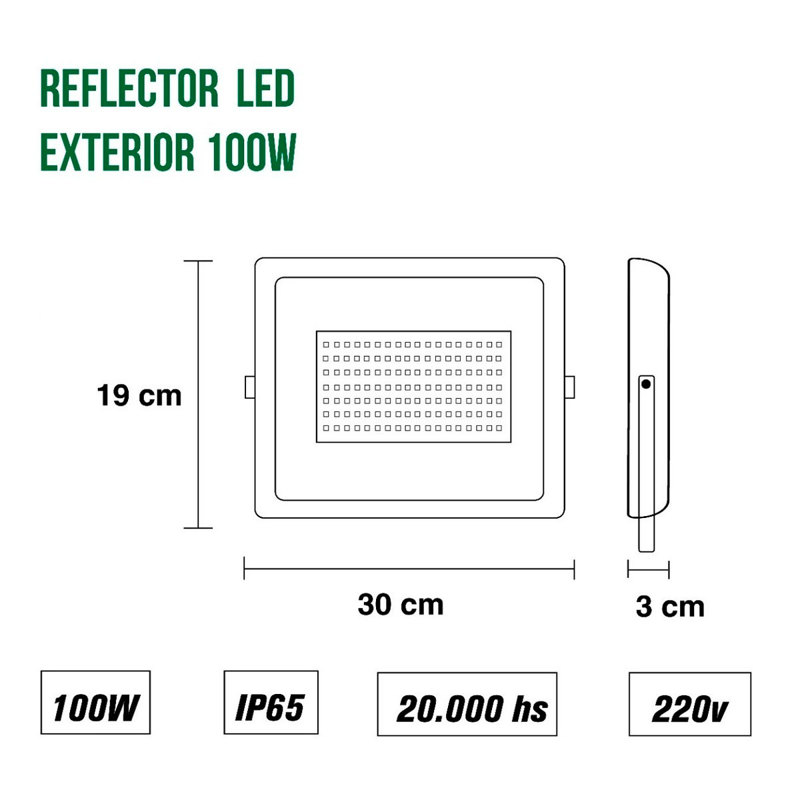 Proyector Reflector Led Baw 100w 220V 9000lm Luz Fria - BAW ILUMINACION EXTERIOR - Megatone