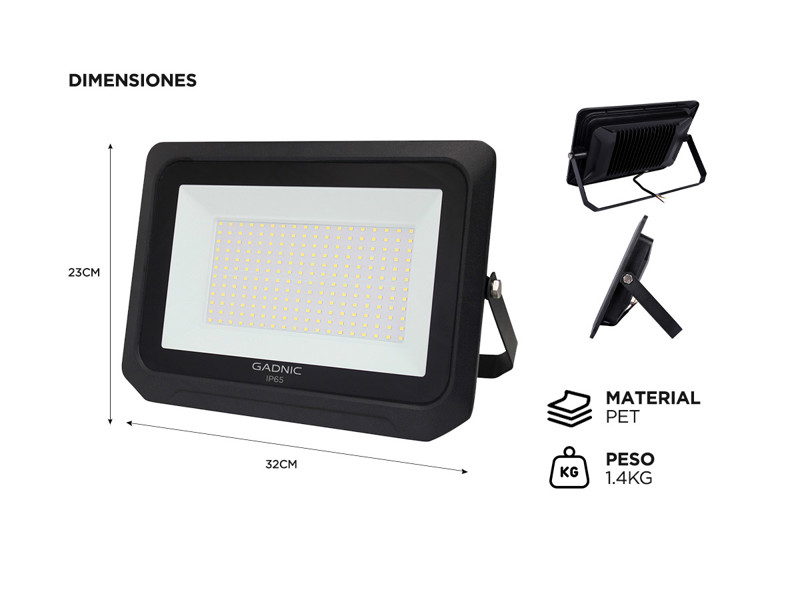 Kit x2 Reflector Led Blanco 200W Exteriores Alta Potencia - GADNIC ...