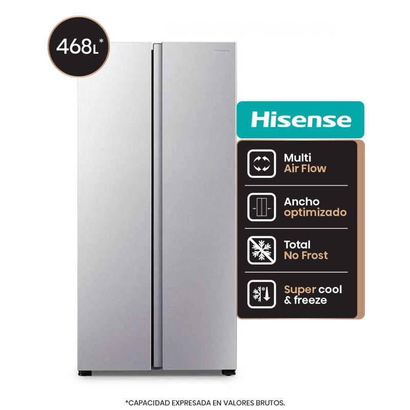 Heladera Side by Side 468L No Frost Color Plata Hisense RS3N428NAD ...
