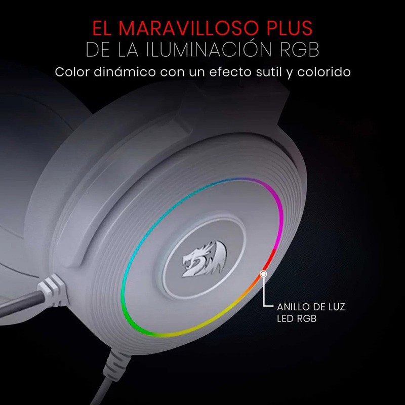 Auriculares gamer Redragon Chroma Lamia 2 H320RGB lunar white con luz ...