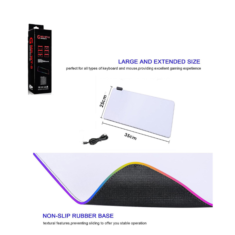 Mouse Pad Gamer Rgb 35 X 25cm Blanco 14 Modos Iluminacion - BLANCO ...