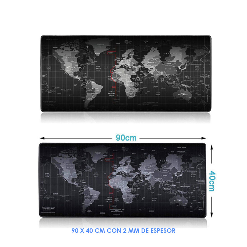 Mouse Pad Gamer 90x40cm Antideslizante Mapa Mundi Escritorio - NEGRO ...