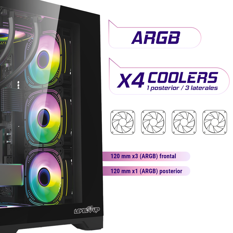 Gabinete ATX Gamer Level Up Argos ARGB Vidriado USB 3.0 - LEVEL UP ...