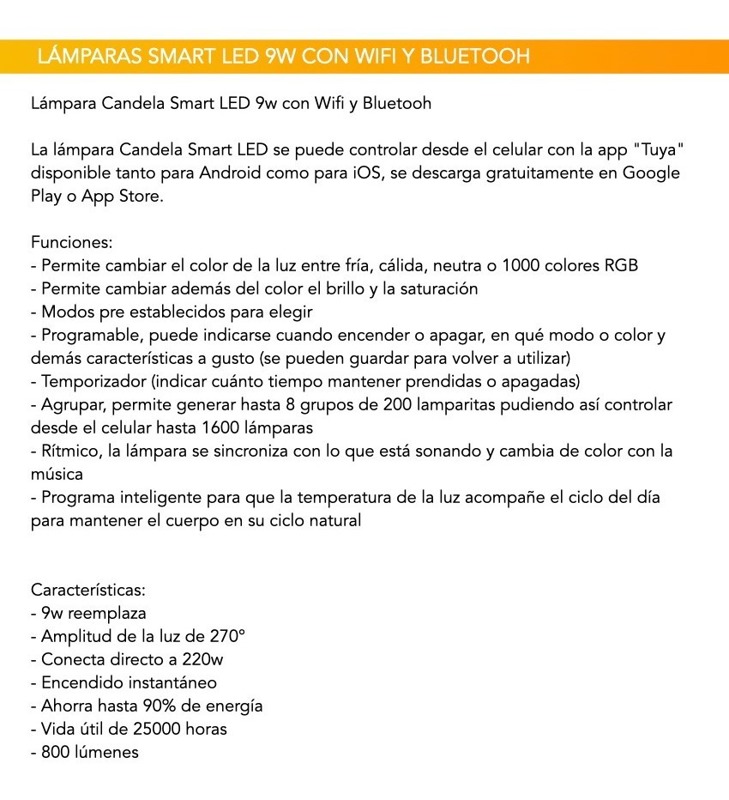 Lampara Led Bulbo 15w E27 Smart Wifi Luz Rgb Fria Calida - CANDELA ...