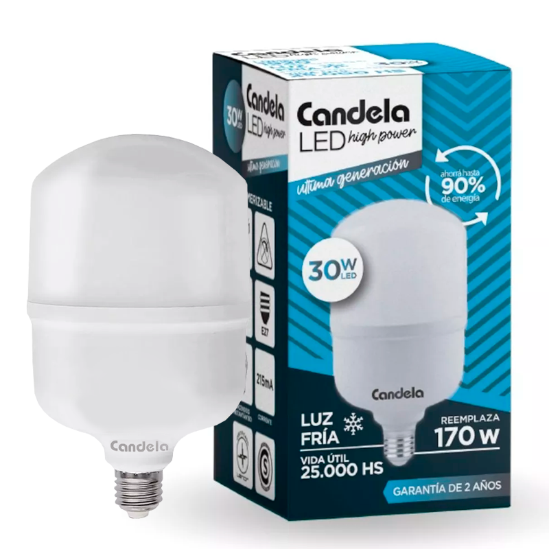 Lampara Led High Power E27 30w = 170W Luz Fria Candela - CANDELA FOCOS Y TUBOS LED - Megatone