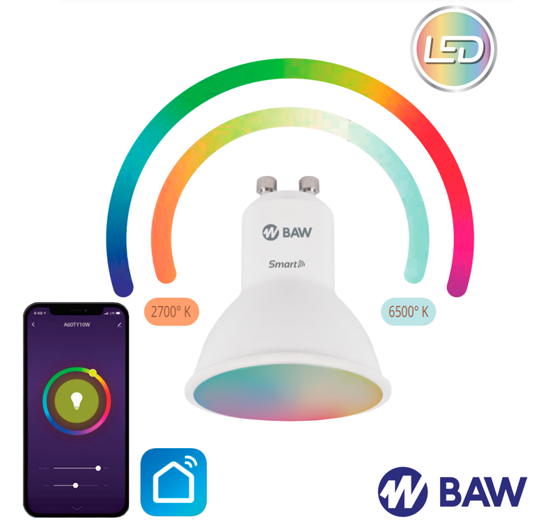 Lámpara LED Baw PAR16 Smart WiFi 7W 2700-6500° K + RGB, GU10 - BAW ...