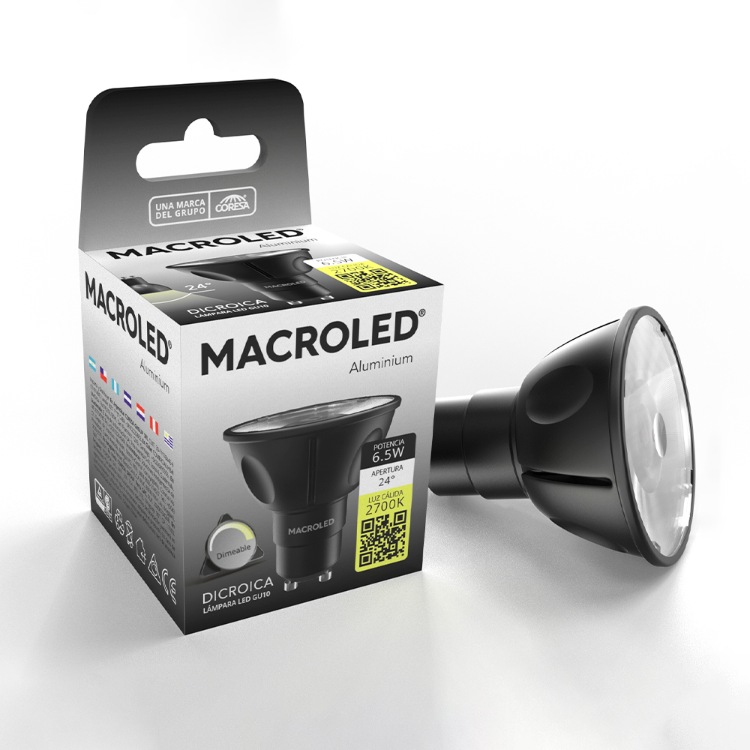 Dicroica Led 6,5w Gu10 Macroled Dimer. 12° Blanco Cálido - MACROLED ...