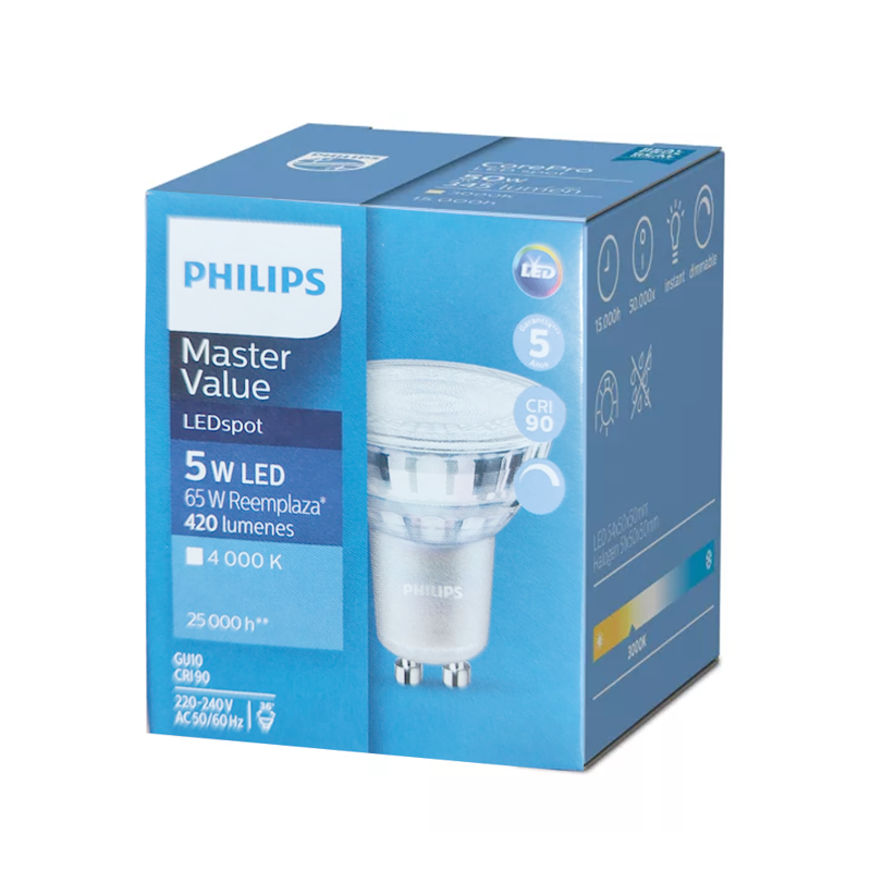Lámpara Dicróica Master Led Gu-10 Philips 5W Dimer. Neutra - PHILIPS ...
