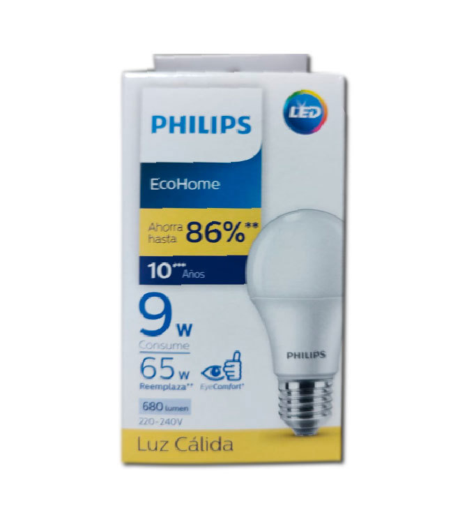 Lampara Led Philips EcoHome LEDBulb 9W Luz Calida E27 3000k - PHILIPS ...