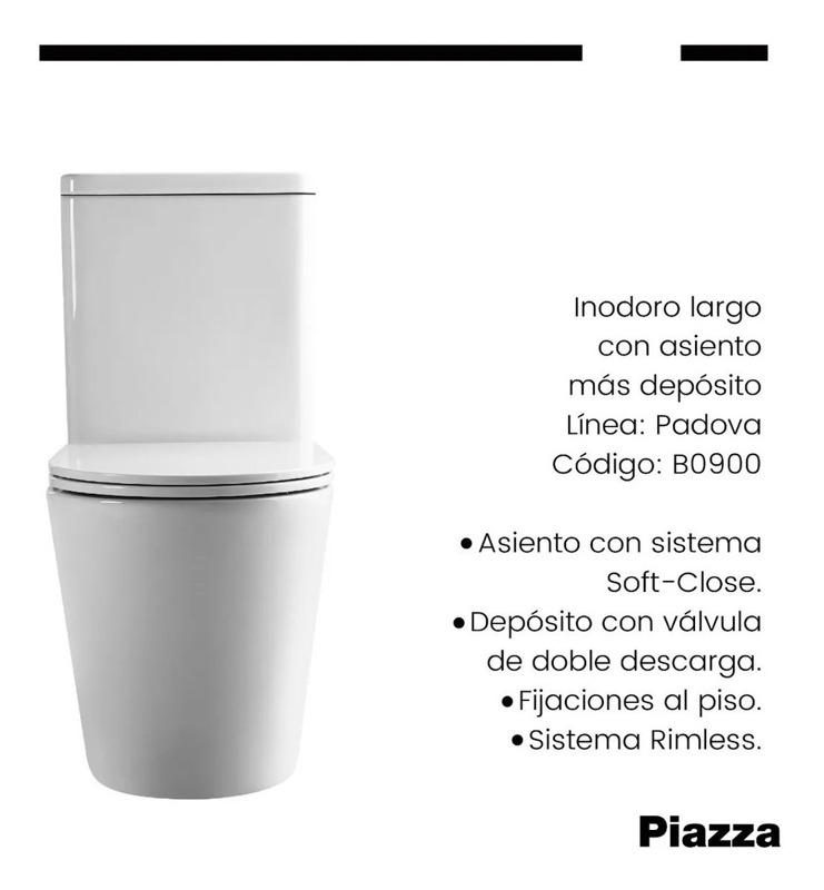 Inodoro Largo Padova Piazza C/ Deposito & Válvula B0900 - PIAZZA ...