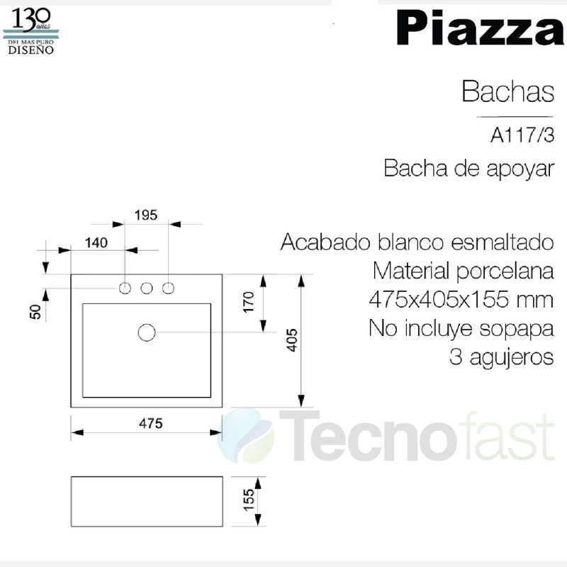 Bacha De Apoyo Piazza Baño Lavatorio A117-3 Para Apoyar Loza - PIAZZA ...