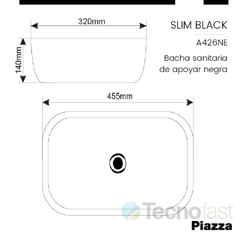 Bacha para Baño Black Apoyo Piazza A426 Porcelana Negra - PIAZZA BACHAS ...