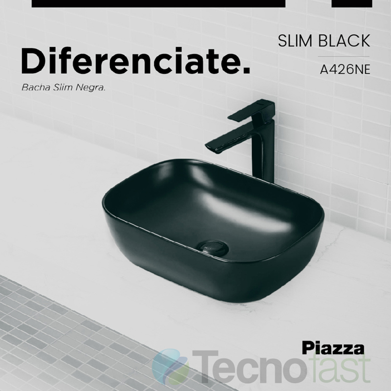 Bacha para Baño Black Apoyo Piazza A426 Porcelana Negra - PIAZZA BACHAS Y LAVATORIOS - Megatone