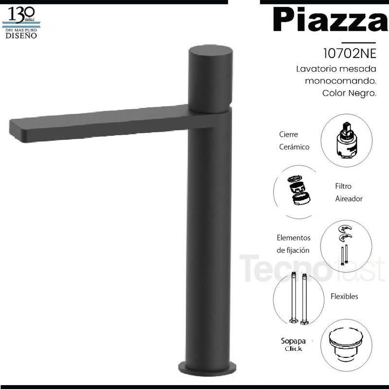 Grifería Lavatorio Pico Alto Piazza Lounge Negro Monocomando - PIAZZA ...